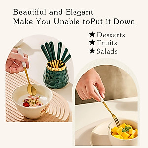 HENWAFX Dessert Fork set, Ceramic Jar with 8 Small Forks, Salad, Fruit, Party, Cake, Camping Cutlery set (Pink Ceramic Jar+4 Spoons+4 Forks)