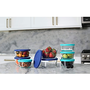 BOVADO USA 1 Cup Glass Food Storage Containers (6 Pack) | Nonpourous Dishwasher, Freezer & Oven Safe Glass, Easy-Clean | Blue Lids