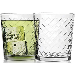 Circleware Chevron Huge Glassware Highball Tumbler Drinking Glasses and Whiskey Cups for Water, Beer, Juice, Ice Tea Beverages, 12 Piece Set, Clear