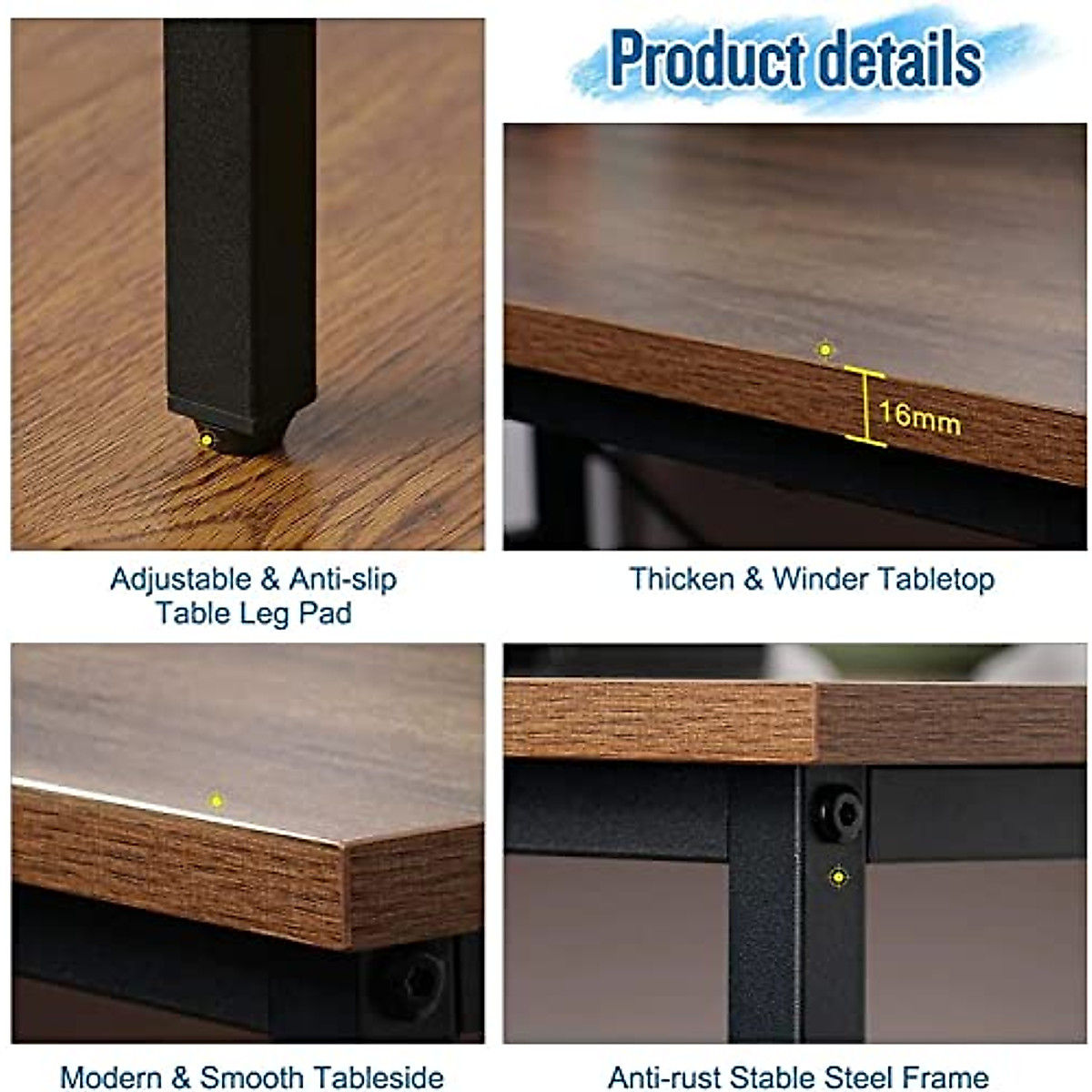 VANCIKI Computer Desk 55 x 24 Inches - Modern Simple Style Work Table Study Writing Workstation with Thicken Table Top for Home Office, Easy Assembly, Rustic Brown