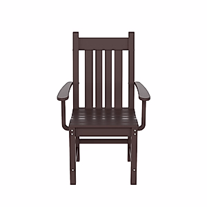 Costaelm Outdoor Dining Chair with Arms, Adirondack Chair for Outside, HDPE Poly Lumber Outdoor Furniture Dinning Room Chair, Waterproof Indoor/Outdoor Restaurant Bistro Dining Chair, Dark Brown