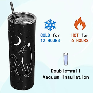 Black Cat 20 Oz Tumbler - Cat Gifts for Women, Goth Halloween Tumbler for Hot & Cold Drinks