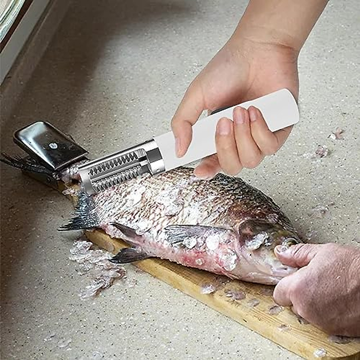 MagiDeal Electric Fish Scaler Fish Skinner Without Fuss or Mess Seafood Tools Stainless Steel Easy to Use Roller Cutter Remover for Home Cooks Chef, White