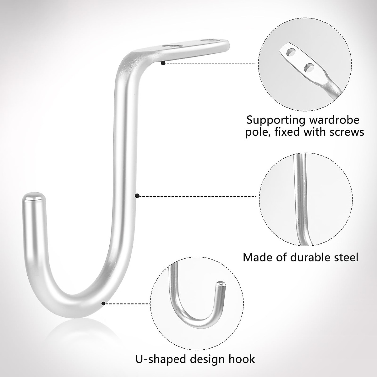 YEXEXINM 8 Sets of 1" Closet Rod Center Support，Heavy Duty Metal Curtain Rod Holder with Screws，Wall Mount Rod Bracket Closet Rod Support Bracket Clothes Storage Hanger for Closet Shelf and Rod