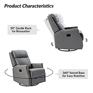 HULALA HOME Genuine Leather Swivel Rocker Recliners Set of 2 with Metal Base, Manual Glider Recliner Chairs with Adjustable Backrest & Footrest, Home Theater Sofa Armchairs for Living Room, Dove
