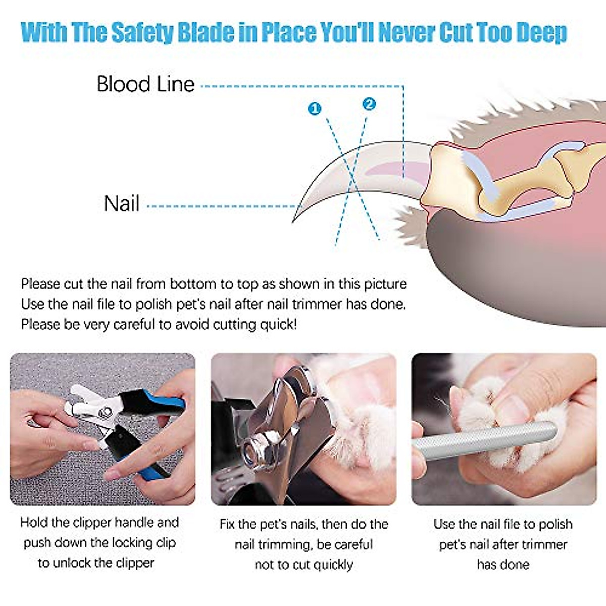 Dog Nail Clippers and Trimmer Set, Anipaw Stainless Steel Non Slip Handles & Razor Sharp Blades, Safety Guard to Avoid Over-Cutting, Grooming Tool for All Small Large Pets, Free Nail File