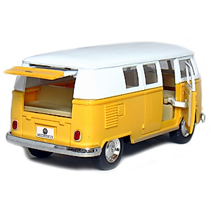 KiNSMART 5in Die-cast 1962 VW Classic Bus 1/32 Scale (Yellow), Pull Back n Go Action. For unisex