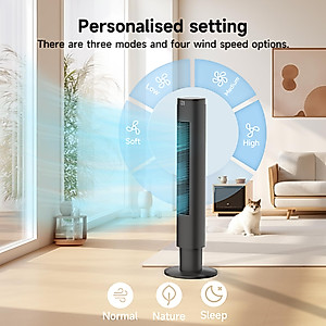 PHILODECO Industrial fan Tower Fans for Home,80 ° Vibration Remote Control Vertical Floor Fan, Multiple Modes, 9-Hour Timer, Bladeless Floor Fan, Led Display Screen,Silent Bedroom Fan, 4 Speeds,