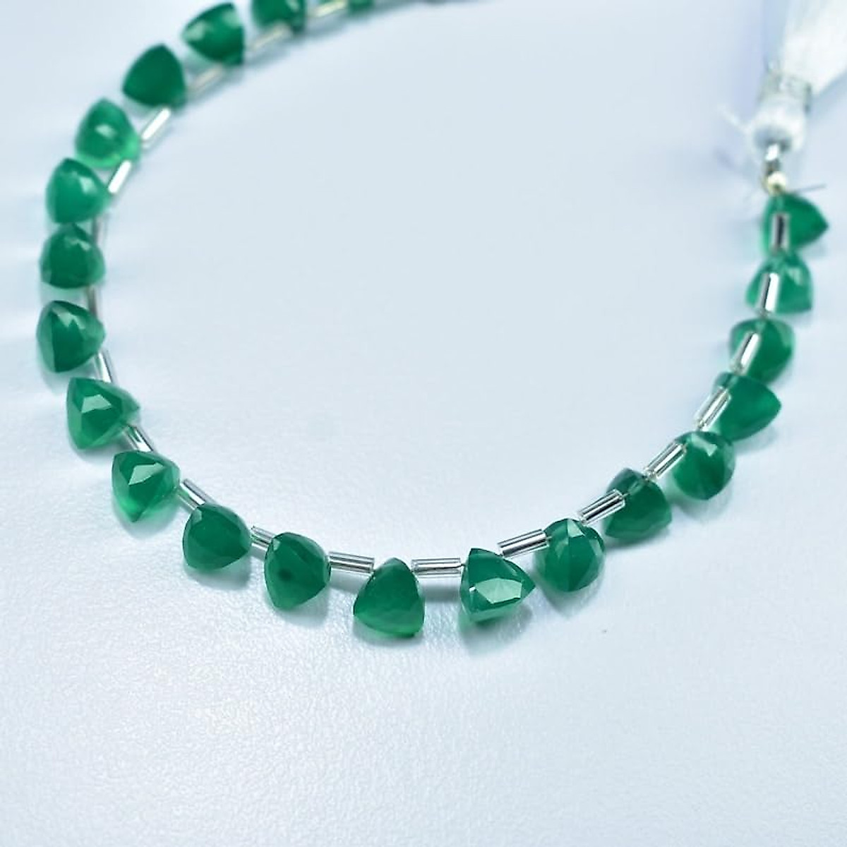 Natural Green Onyx Trillion Faceted Beads 7 mm 7 inch Long String Jewelry Making Gemstone Beads for Necklace Bracelet