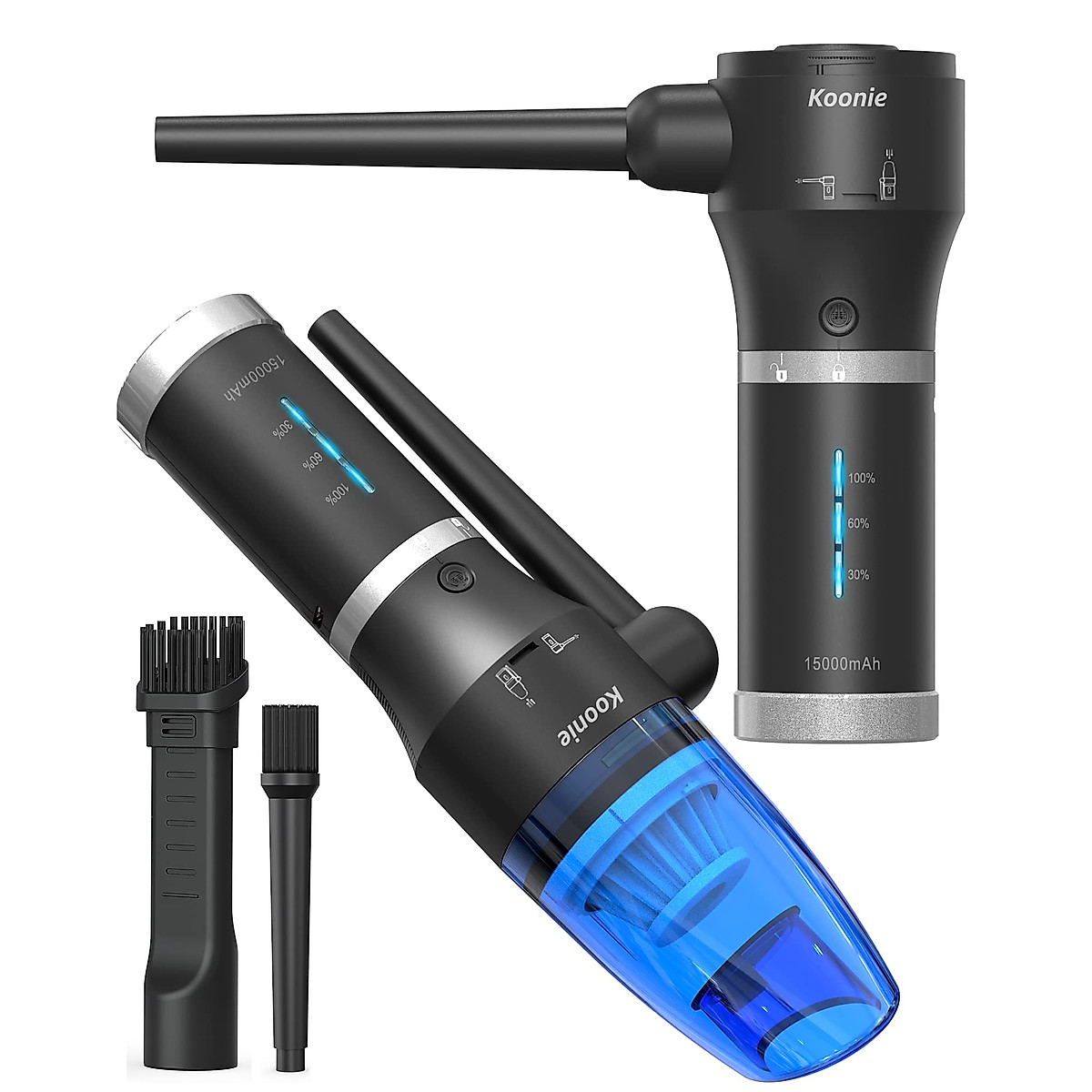 Compressed Air Duster, Koonie 15000mAh Cordless Air Duster & Vacuum 2 in 1 Powerful 77000RPM/11000PA 2 Speeds Electric Air Duster with Detachable Battery, for Computer/Keyboard, Car, Electronics