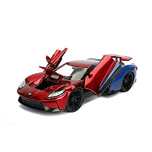Jada Toys Marvel 1:24 2017 Ford GT Die-cast Car with 2.75" Spider-Man Figure, Toys for Kids and Adults, Red/Blue (99725)