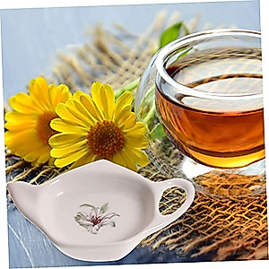 Cabilock 4pcs Ceramic Tea Bag Saucer Coffee Coasters Coffee Decor Gift Containers Ceramic Teabag Coaster Tea Bag Holders Tea Bag Organizer Ceramics White Decorative Teabag Dish Home Supply
