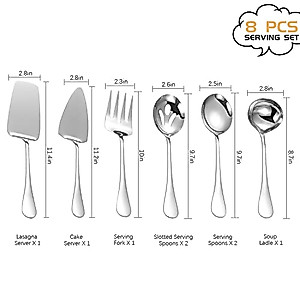 Stainless Steel Serving Utensils,8 Pcs Serving Set with Serving Spoons,Serving Fork,Soup Ladle,Lasagna Server,Pie Server,Polished Serving Utensil Set for Buffet Parties Home,Dishwasher Safe