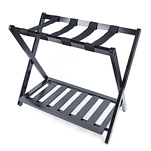 BILPIKOGoo Folding Luggage Rack Wooden Suitcase Luggage Stand for Home Bedroom Hotel with Shelf, Travel Suitcase Holder Shoes Storage Stand