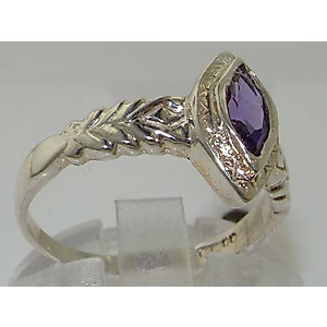 925 Sterling Silver Real Genuine Amethyst Womens Band Ring - Size 7