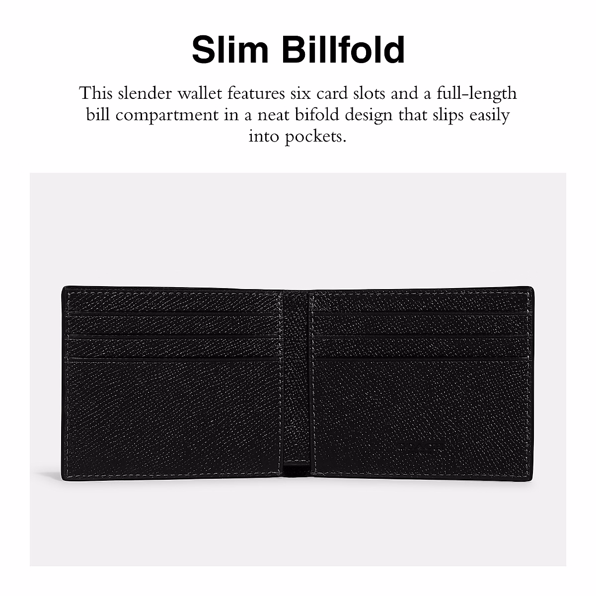 Coach Slim Billfold in Cross Grain Leather, Black, One Size