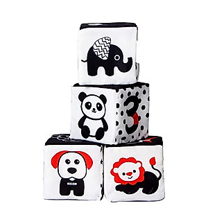 MOMOK Baby Toys 6 to 12 Months Baby Blocks,Soft Building and Stacking Blocks for Toddles 1-3, Black and White High Contrast Baby Infant Toys