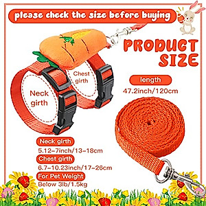 2 Pack Adjustable Rabbit Harness and Leash Bunny Harness Leash Set Harness Leash for Rabbit Kitten Puppy Pig and Small Pet Animals (Carrot, Strawberry)