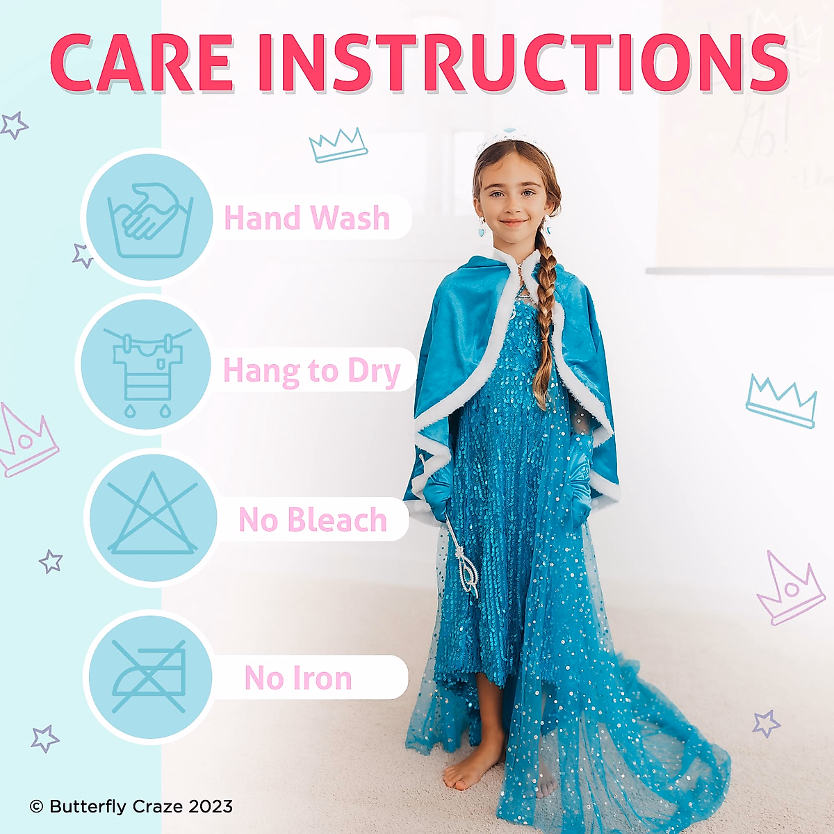Butterfly Craze Snow Princess Kids Cape with Hood - A Gorgeous Ice Blue Children's Warm Winter Wrap Shawl Perfect for Your Toddler's Adventure, Pretend Play & Dress up Costume, Cape Only, XL 7-8yrs