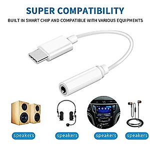 HOVTOIL Type C to 3.5mm Audio Adapter Cable 2Pcs Type C USB-C Male to 3.5mm Female Headphone Jack Aux Audio Adapter Cables High Performance White 2pcs