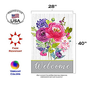 Toland Home Garden 1012531 Painted Petals Welcome Spring Flag 28x40 Inch Double Sided Spring Garden Flag for Outdoor House Flower Flag Yard Decoration