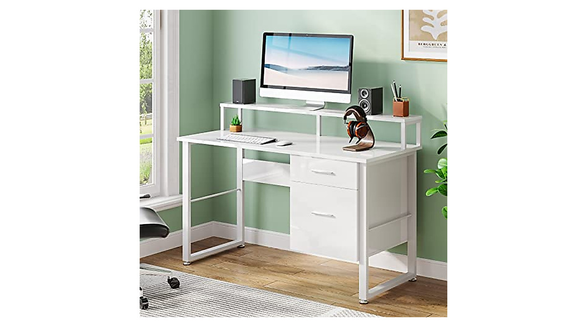 Tribesigns 47-Inch Modern Computer Desk with Storage & Hutch