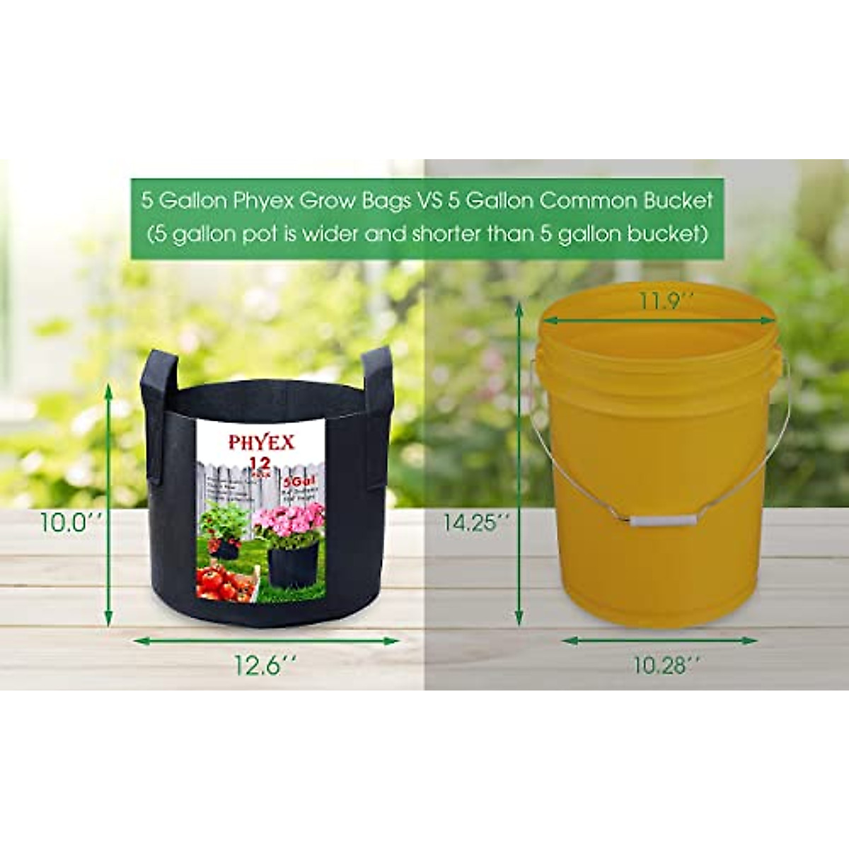 PHYEX 12-Pack 5 Gallon Nonwoven Grow Bags, Aeration Fabric Pots with Durable Handles, Come with 12 Pcs Plant Labels