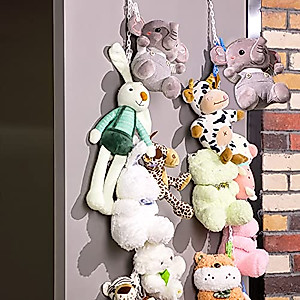 Blulu Plastic Toy Chain Organizer Stuffed Animal Storage Chain with 20 Pcs Plastic Clips 2 Pcs Ceiling Hook and 2 Pcs Door Hook for Hanging Plush Toys Hats Socks and Holiday Cards (White Clip)