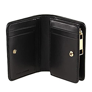 Marc Jacobs S101L01SP21 Black With Gold Hardware Top Stitched Compact Zip Women's Leather Wallet