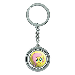 GRAPHICS & MORE My Little Pony Fluttershy Face Keychain Spinning Round Chrome Plated Metal
