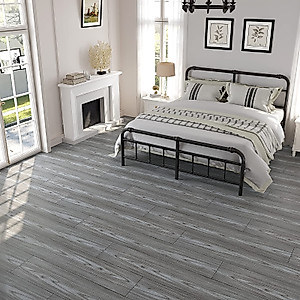 VEELIKE Grey Oak Wood Vinyl Plank Flooring Peel and Stick Waterproof Wood Grain Vinyl Floor Tiles 6''x36'' Self Adhesive Grey Laminate Tile Flooring for Bathroom Kitchen Bedroom RV (4-Pack, 6 Sq. Ft.)