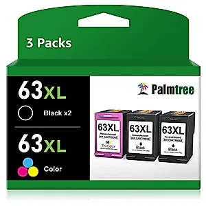 Palmtree Remanufactured Ink Cartridge Replacement for HP Ink 63 63XL 63 XL Combo Pack Fit with HP Envy 4520 Ink 4512 4516 OfficeJet 4650 5255 3830 Deskjet 1112 Printer HP63 HP63XL (2 Black, 1 Color)