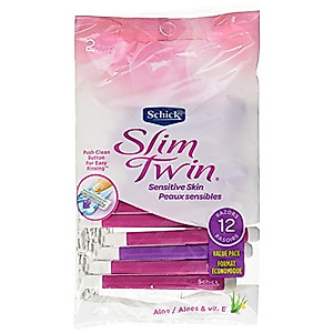 Schick Hydro Silk Slim Twin ST 2 Disposable Razors for Women Sensitive Skin Shaving Razor - 12 Count