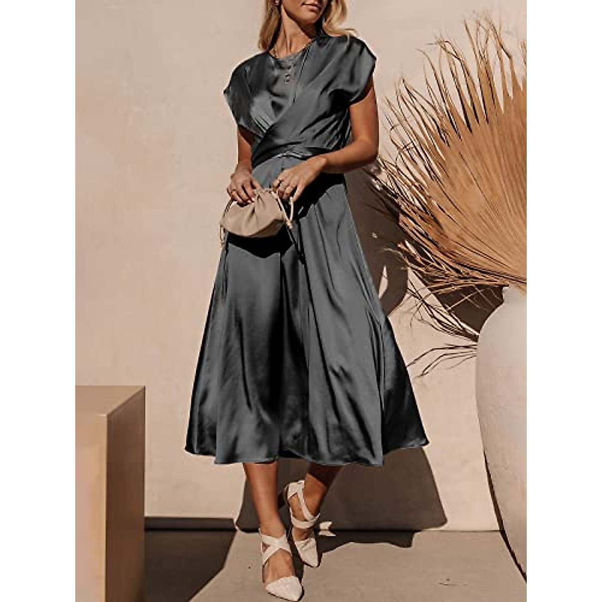 ANRABESS Women's 2023 Formal Dress for Women Summer Maxi Elegant Satin Cocktail Dress Sleeveless Wrap A-Line Flowy Midi Wedding Guest Silk Semi Formal Dress 916heihui-S Black