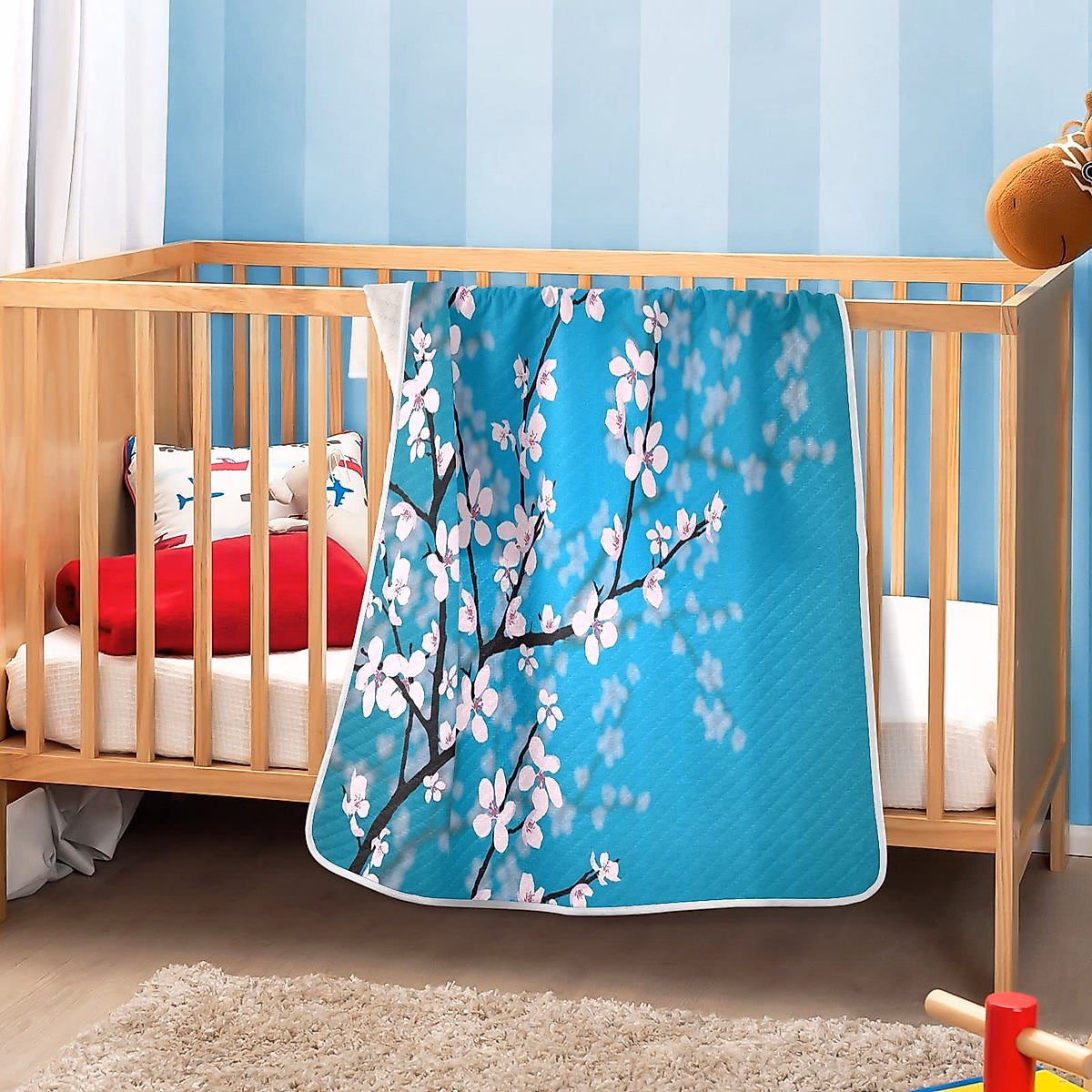 Plum Cherry Blossom Cotton Baby Blanket 30" x 40" Warm Soft Breathable Muslin Swaddle Blankets for Toddler Boys Girls Nursery Receiving Wraps