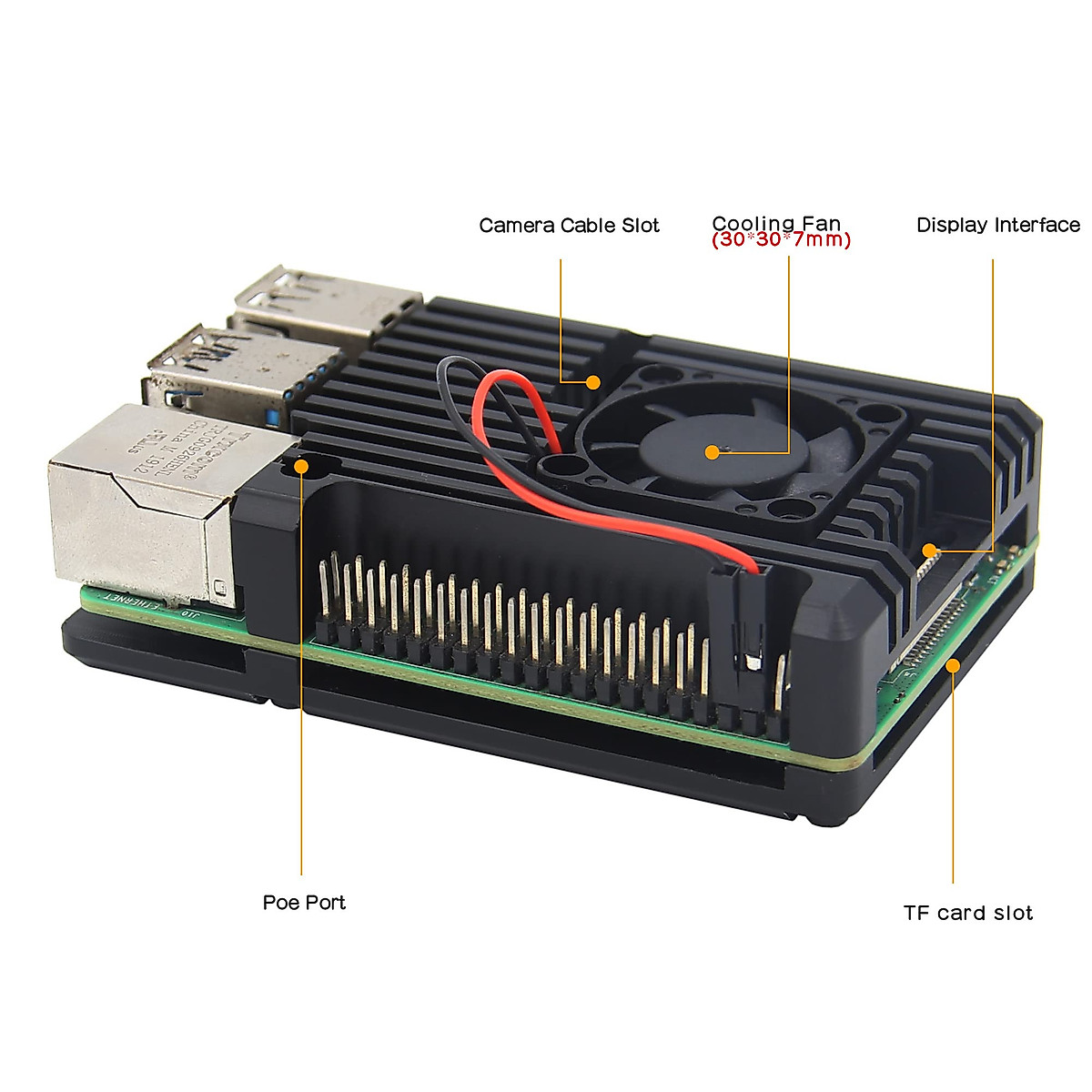 eleUniverse Armor Case with Fan for Raspberry Pi 4, Aluminum Alloy Metal Case with Cooling Fan Compatible with Raspberry Pi 4 Model B 2GB/4GB/8GB Computer