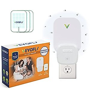 VEYOFLY Fly Trap, Plug in Flying Insect Trap, Fruit Fly Traps for Indoors- Safer Home Indoor- Bug Light Indoor Plug in- Mosquito Trap, Fruit Fly Killer, Gnat Trap, Flea Trap- (1 Device+3 Glue Boards)