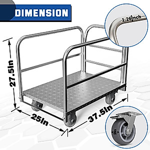 Panel Cart, Heavy Duty Flatbed Cart with Handlebar and 5In Caster 2000LBS Weight Capacity Lumber Drywall Mattress Cart Transport Heavy Loads with Ease and Efficiency 2PCS Straps for Platform Truck