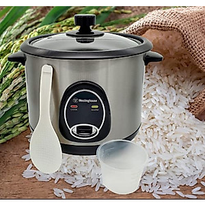 Westinghouse 220 Volt Rice Cooker 10 Cup, Non Stick Cooking Pot, Measuring Cup, Keep Warm Function-Stainless Steel-700W (NOT FOR USE IN USA)