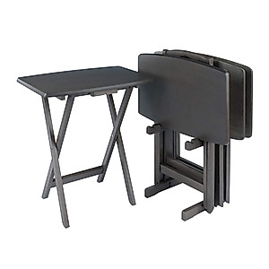 WINSOME Dorian Oversized Snack Table Set, Oyster Gray (Brown Base) (replace color may vary)., 23.62 x 15.75 x 25.51, 5pc