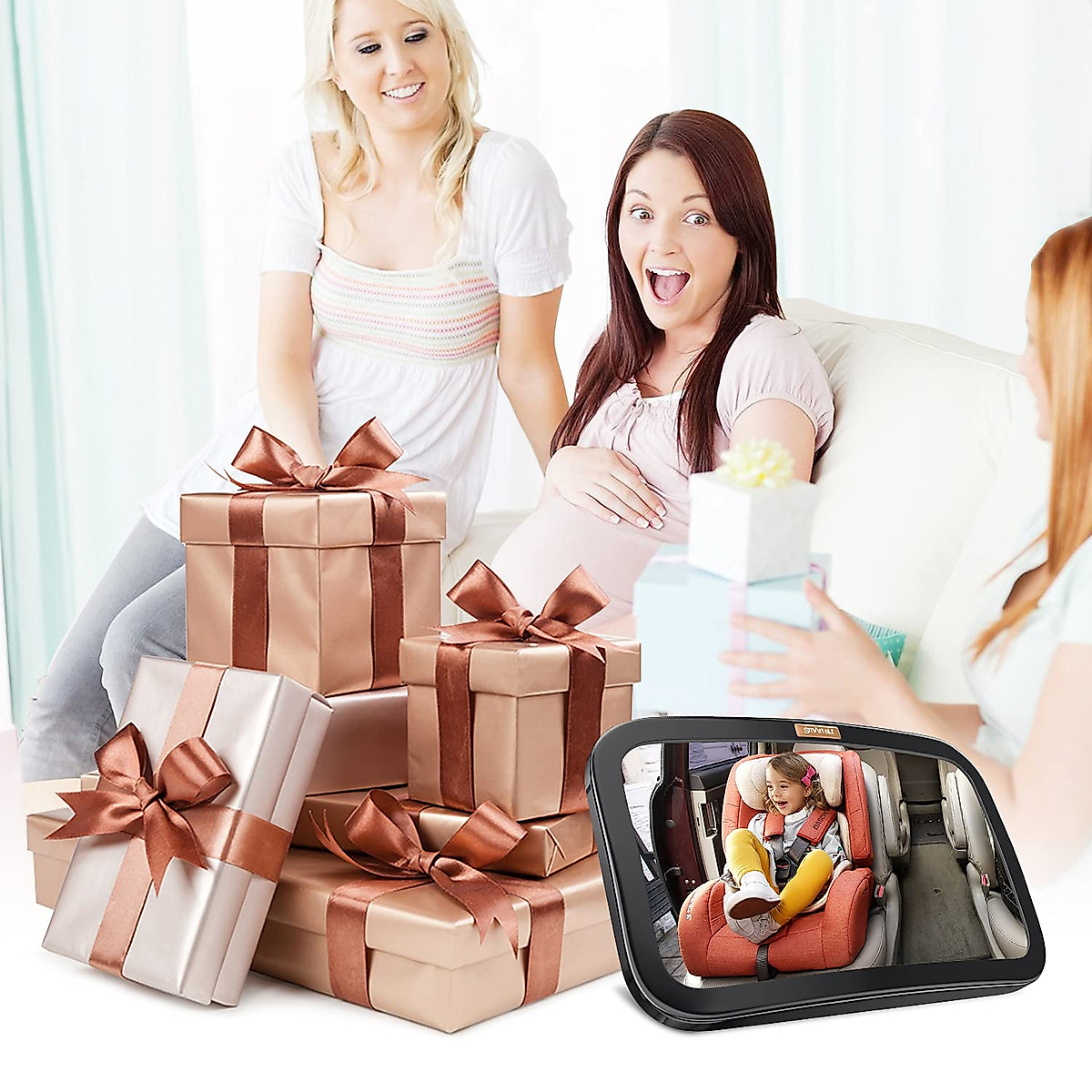 Smart eLf Baby Car Mirror, Large Safety Car Seat Mirror for Rear Facing Infant Child with Wide Crystal Clear View, Shatterproof & Secure, Crash Tested and Certified for Safety - Essential Accessories