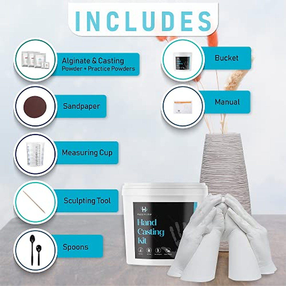 XL Hand Casting Kit for Families, Up to 6 Hands (Adults and Children) | Hand Hold Mold Plaster Casting DIY Keepsake Hands Sculpture Kit