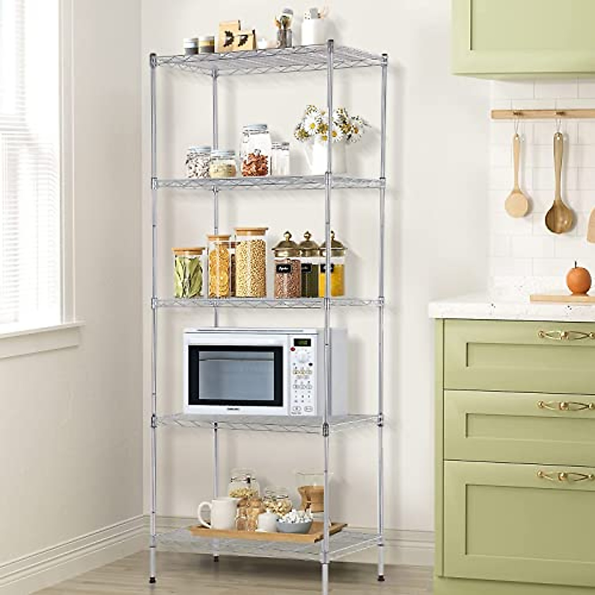 Wire Shelving Unit, NSF 5-Tier Shelf Utility Steel Commercial Grade Storage Shelves 24" L x 14" W x 60" H Heavy Duty Metal Shelves Organizer Rack with Leveling Feet for Kitchen Office Garage, Chrome