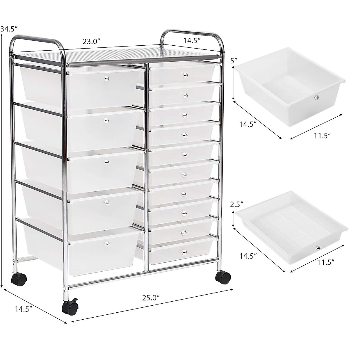 LDAILY 15-Drawer Rolling Storage Cart, Multipurpose Rolling Storage Cart, Storage Organizer on Wheels, Durable Metal Frame, Scrapbook Paper Tools, Suitable for Office School (Clear)