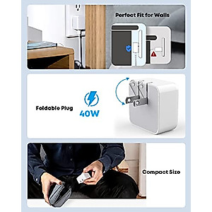 Apple Fast Charger, 40W Super Quick Dual USB C Wall Charger [Apple MFi Certified] Double Port Apple USB C Charger Foldable Plug with USB C to Lightning Cable and USB C to C Cable for iPhone, iPad