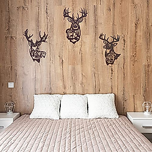 BVLFOOK 16 Inch Large Metal Deer Wall Art Decor, Rustic Cabin Decor, Hunting Decor for Home Bathroom Bedroom Lodge, Deer in the Forest Pine Tree, Set of 3