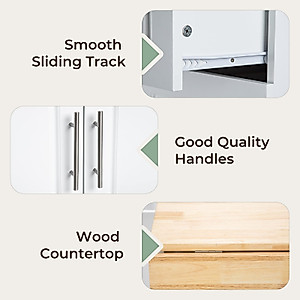 Unovivy Large Kitchen Island Cart with Drop Leaf, Kitchen Island with Storage, Rolling Kitchen Island with Adjustable Shelf Inside Cabinet, 3 Drawers, Spice Rack, Towel Rack and Wood Table Top(White)
