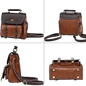 Women Small Fashion Backpack, Retro Mini Daypack Casual Satchel Purse Contrast Color Design (Brown)