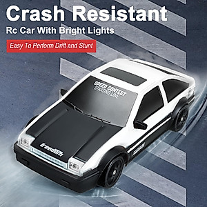 Remote Control Car RC Drift Car 2.4GHz 1:24 Scale 4WD 15KM/H High Speed Model Vehicle with LED Lights Drifting Tire Racing Sport Toy Car for Adults Boys Girls Kids Gift 2Pcs Rechargeable Batteries