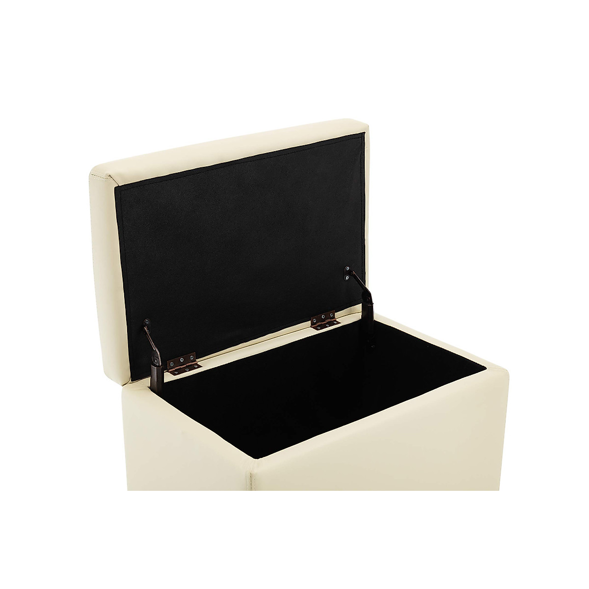 Wovenbyrd Classic 24-Inch Wide Rectangular Tufted Storage Ottoman Footstool with Hinged Lid, Cream Faux Leather